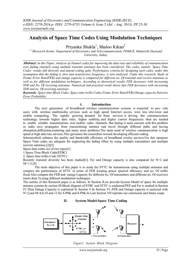 Analysis of Space Time Codes Using Modulation Techniques | PDF
