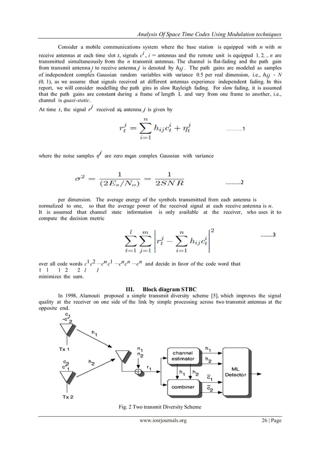 Analysis of Space Time Codes Using Modulation Techniques | PDF
