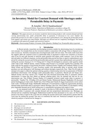 An Inventory Model for Constant Demand with Shortages under Permissible ...
