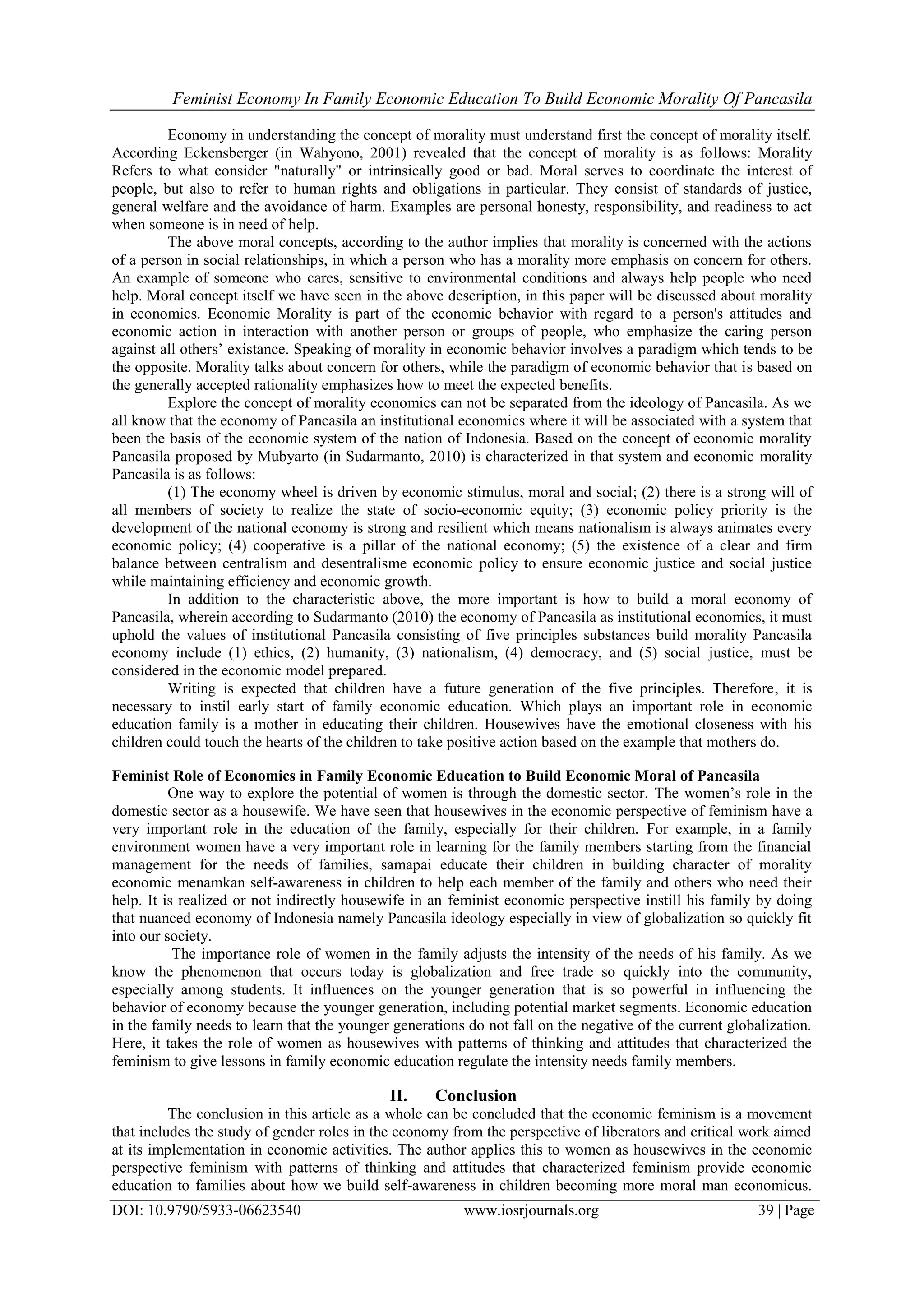 Feminist Economy in Family Economic Education to Build Economic ...