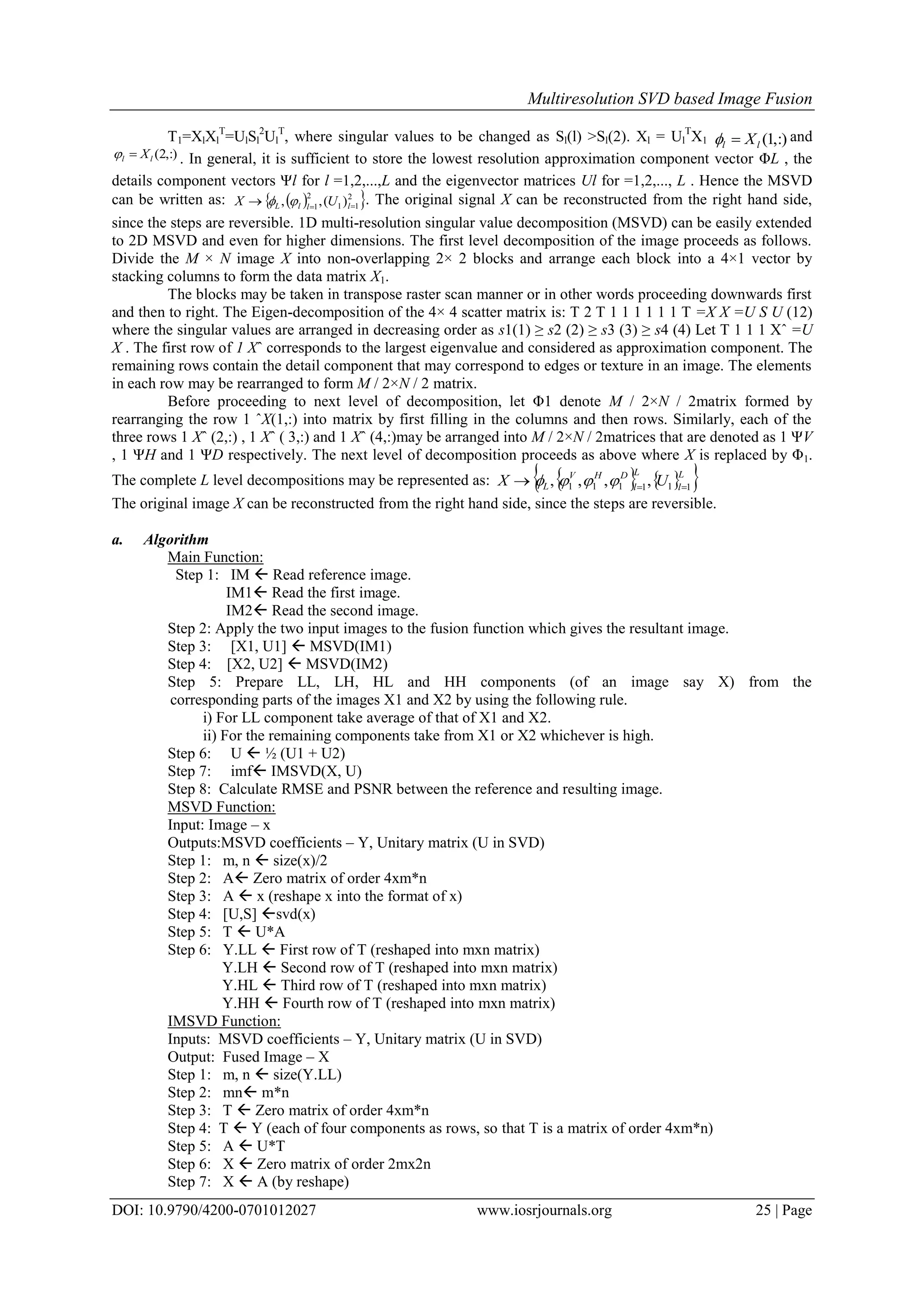 Multiresolution SVD based Image Fusion | PDF