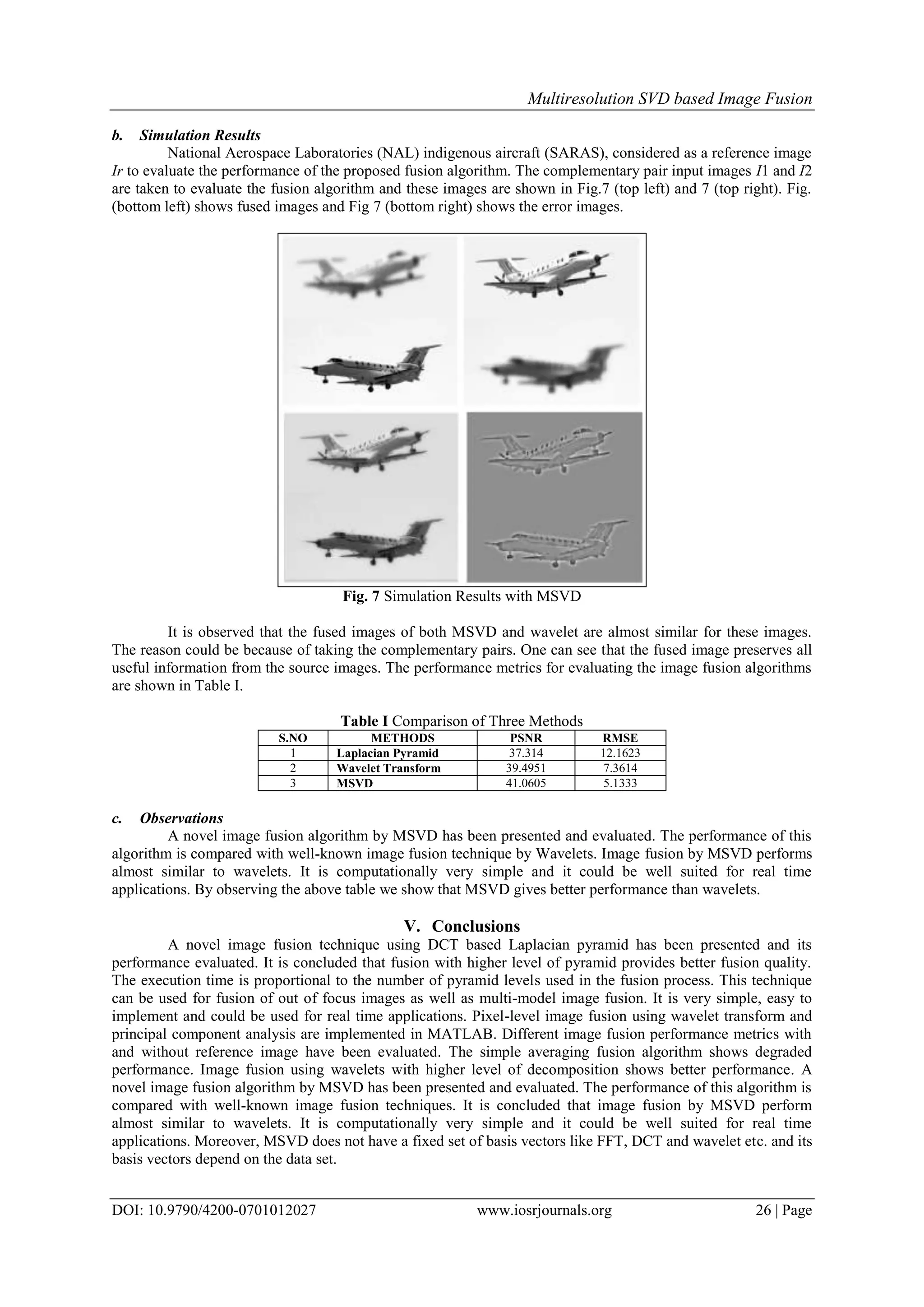 Multiresolution SVD based Image Fusion | PDF