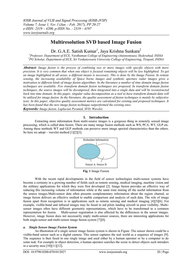 Multiresolution SVD based Image Fusion | PDF
