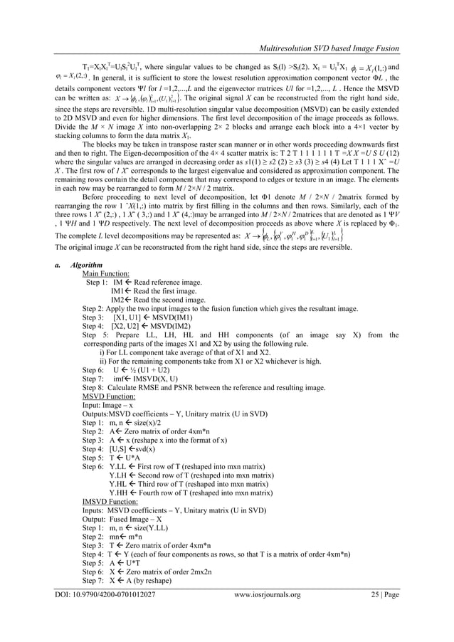 Multiresolution SVD based Image Fusion | PDF