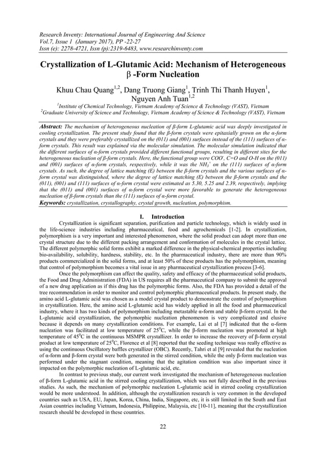 Crystallization of L-Glutamic Acid: Mechanism of Heterogeneous β -Form ...