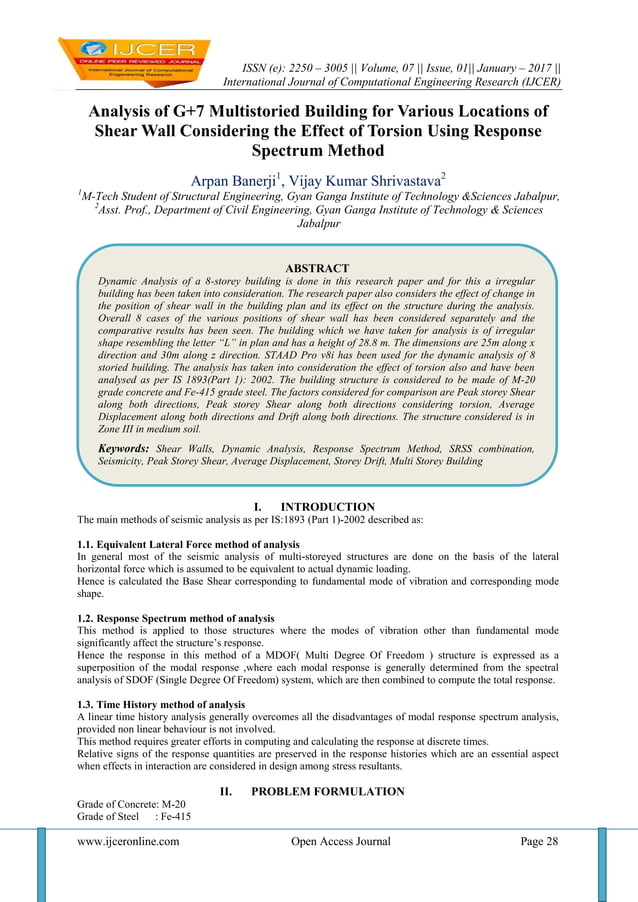 Analysis of G+7 Multistoried Building for Various Locations of Shear Wall Considering the Effect ...