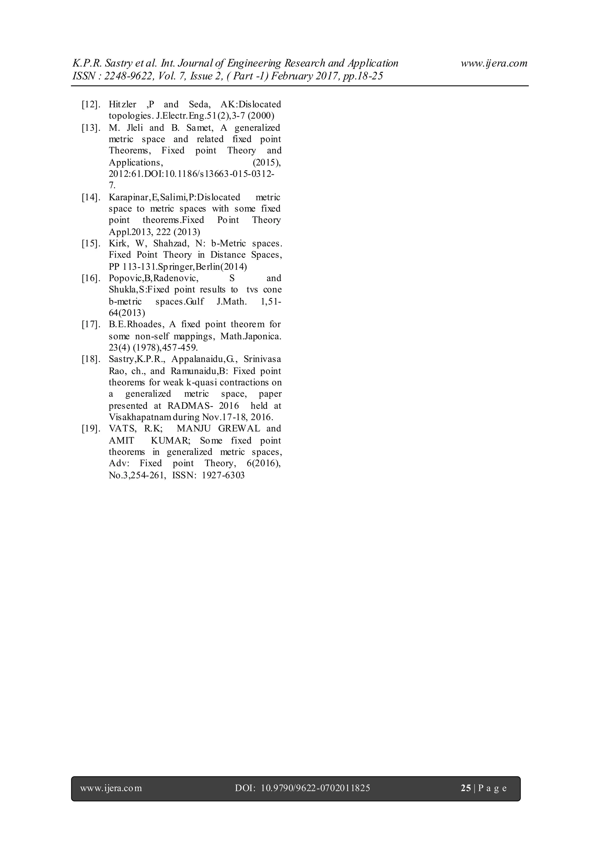 Fixed Point Theorems For Weak K Quasi Contractions On A Generalized