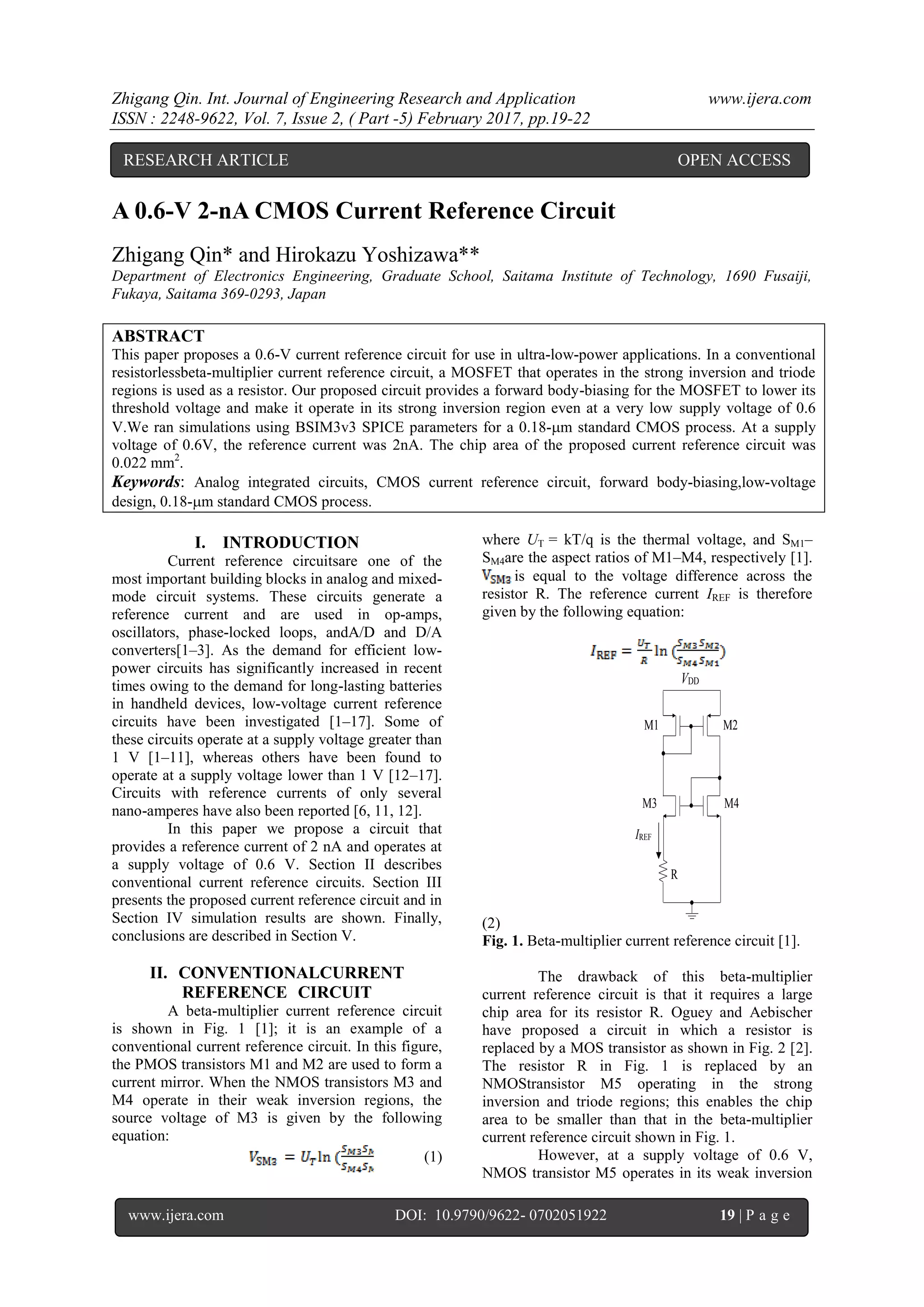 A 0.6-V 2-nA CMOS Current Reference Circuit | PDF