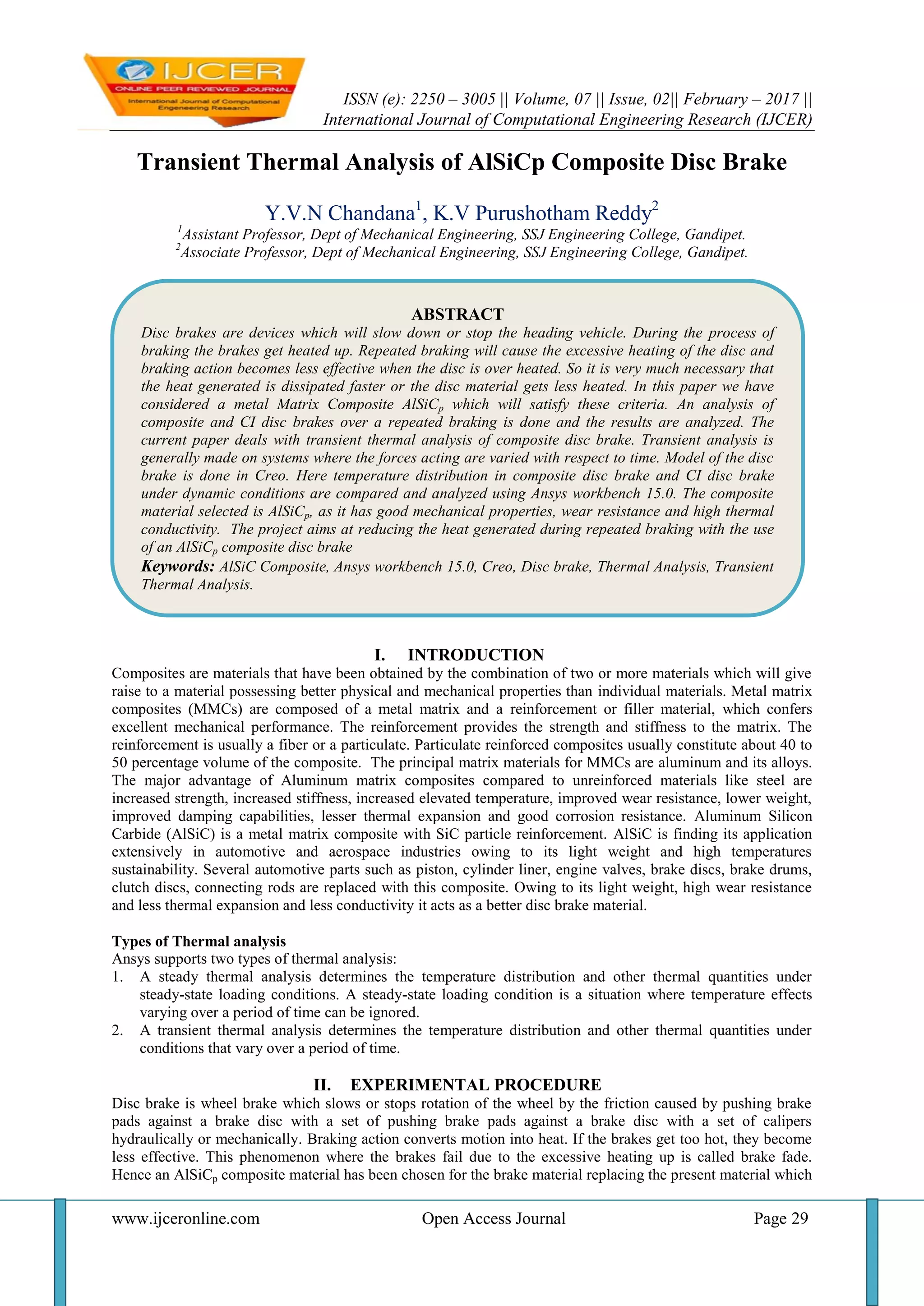 Transient Thermal Analysis of AlSiCp Composite Disc Brake | PDF