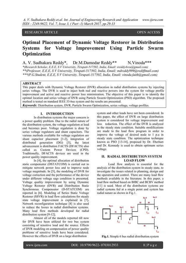 Optimal Placement Of Dynamic Voltage Restorer In Distribution Systems For Voltage Improvement