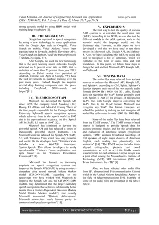 Comparing Speech Recognition Systems (Microsoft API, Google API And CMU Sphinx) | PDF