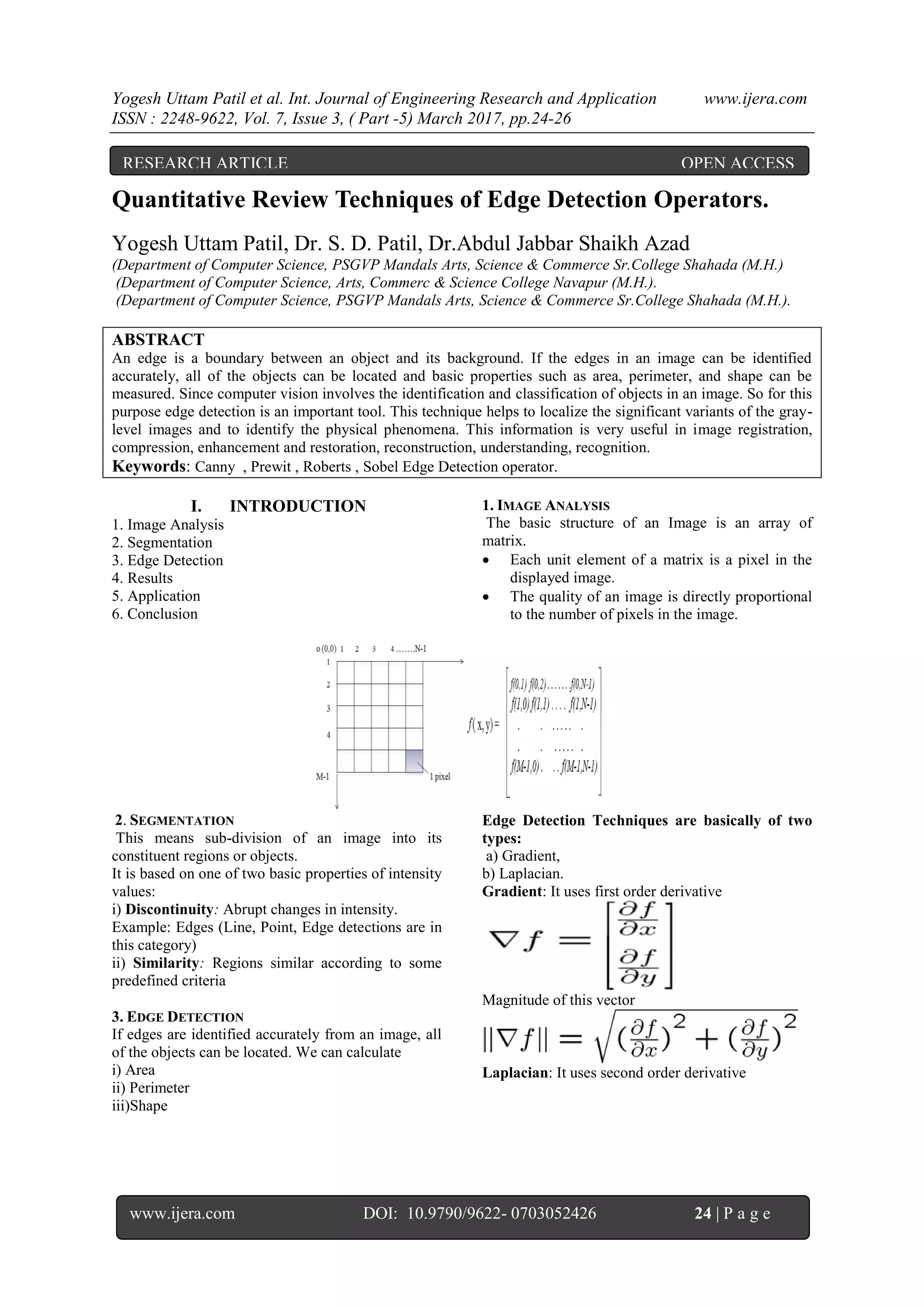 Quantitative Review Techniques of Edge Detection Operators. | PDF
