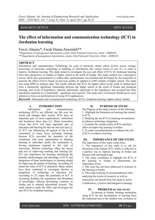 The effect of information and communication technology (ICT) in Jordanian learning | PDF