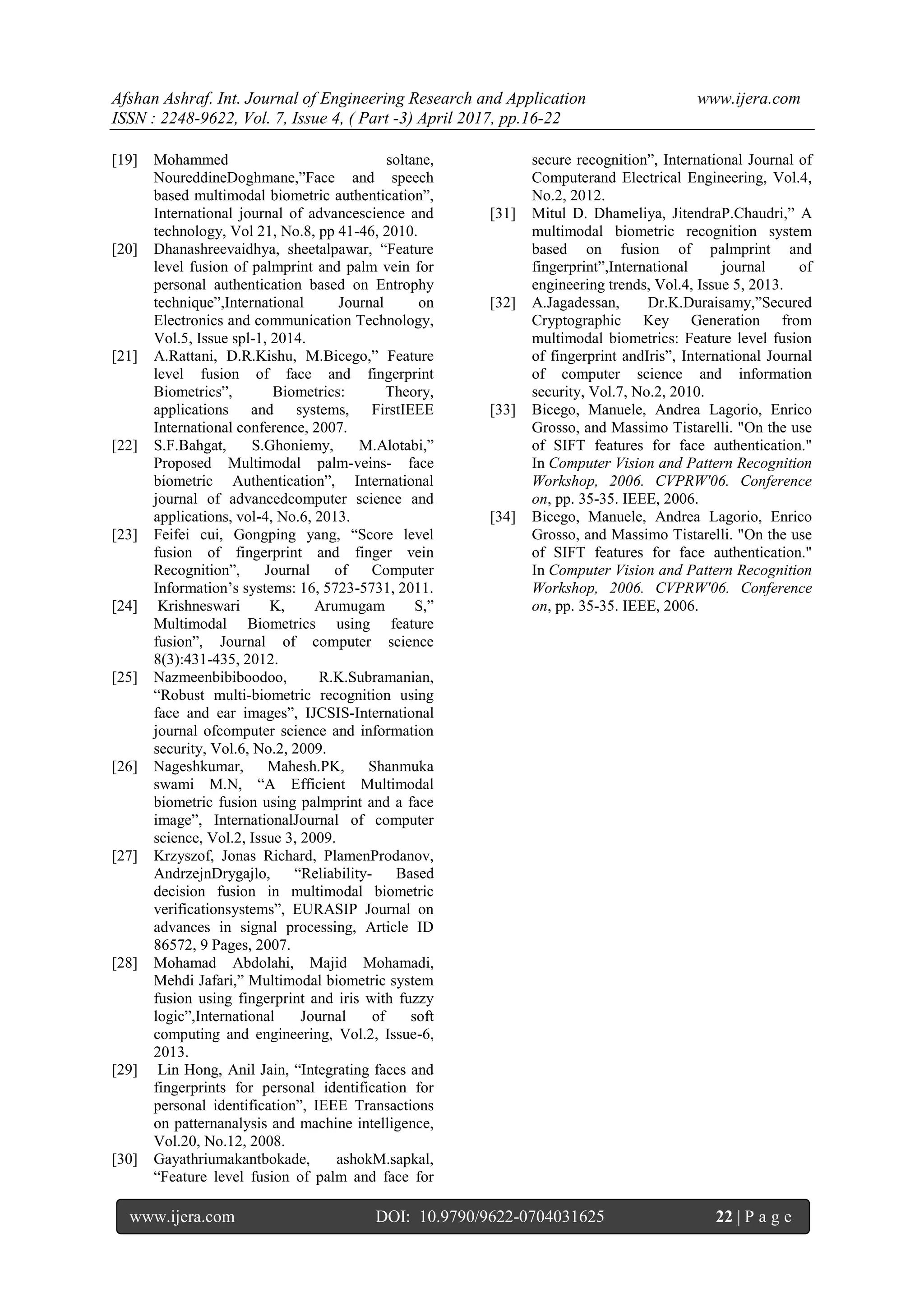 The Survey of Architecture of Multi-Modal (Fingerprint and Iris ...