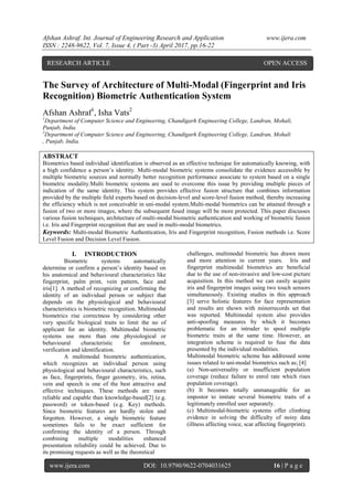 The Survey of Architecture of Multi-Modal (Fingerprint and Iris Recognition) Biometric ...