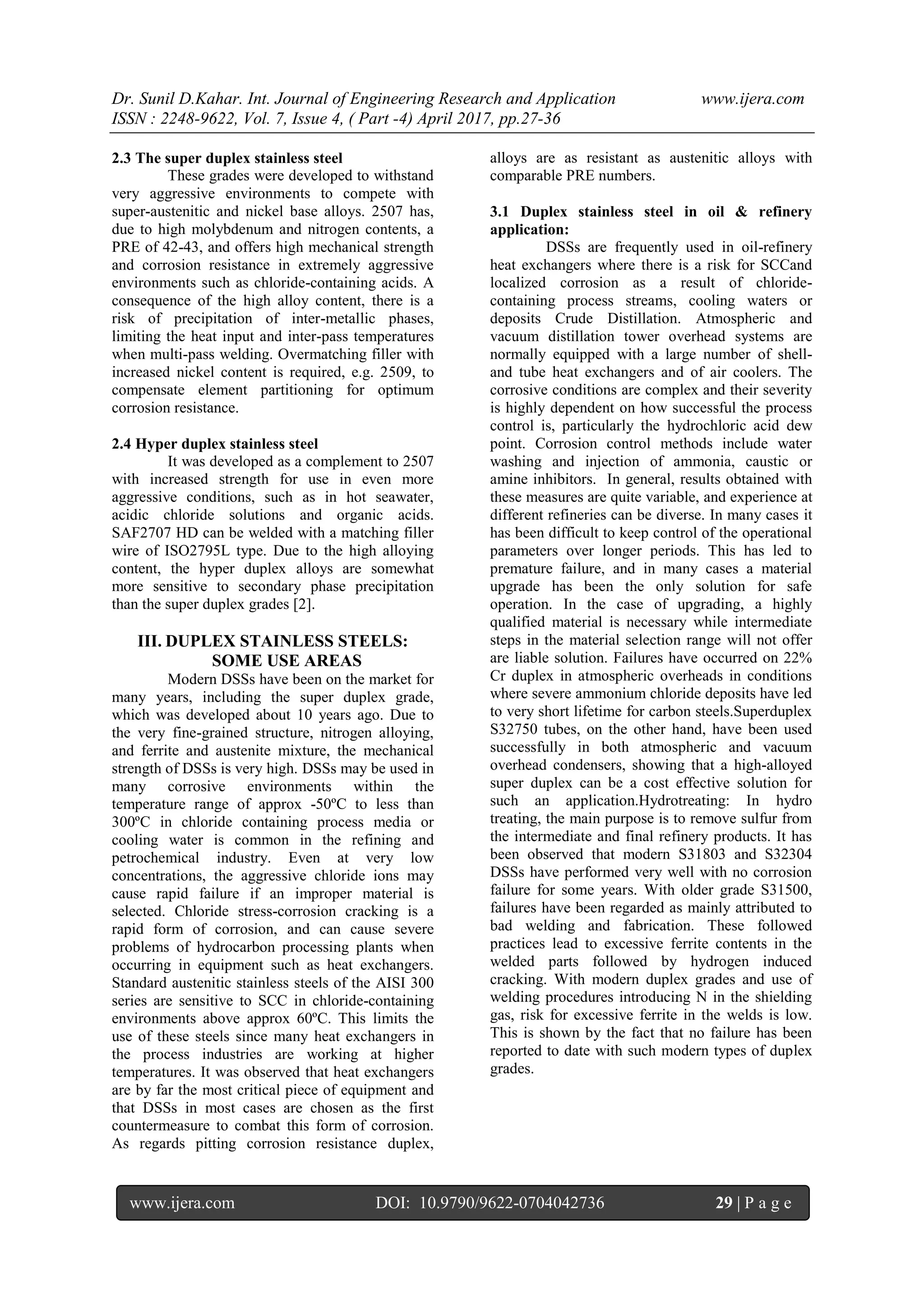 Duplex Stainless Steels-An overview | PDF