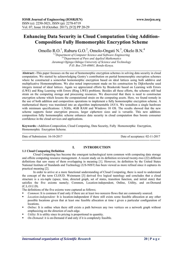 Enhancing Data Security In Cloud Computation Using Addition Composition