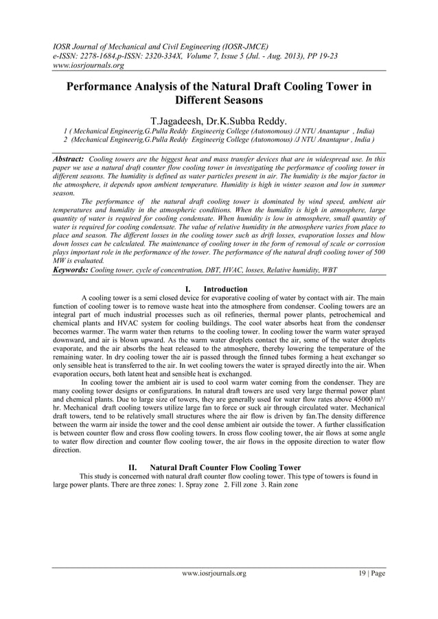 Performance Analysis of the Natural Draft Cooling Tower in Different ...