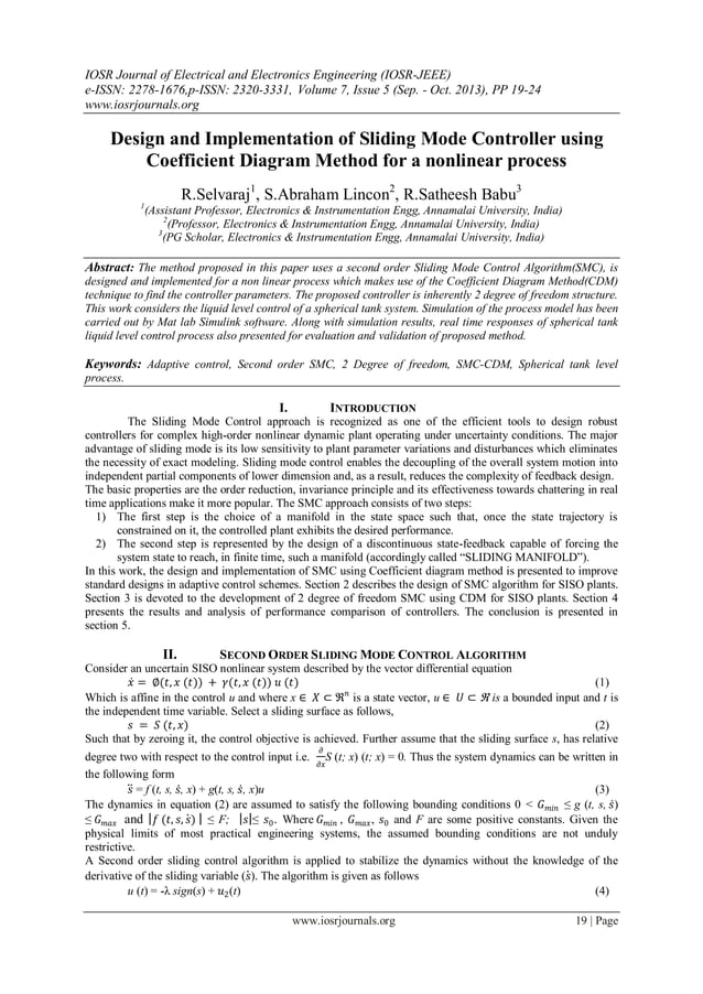 Design and Implementation of Sliding Mode Controller using Coefficient Diagram Method for a ...