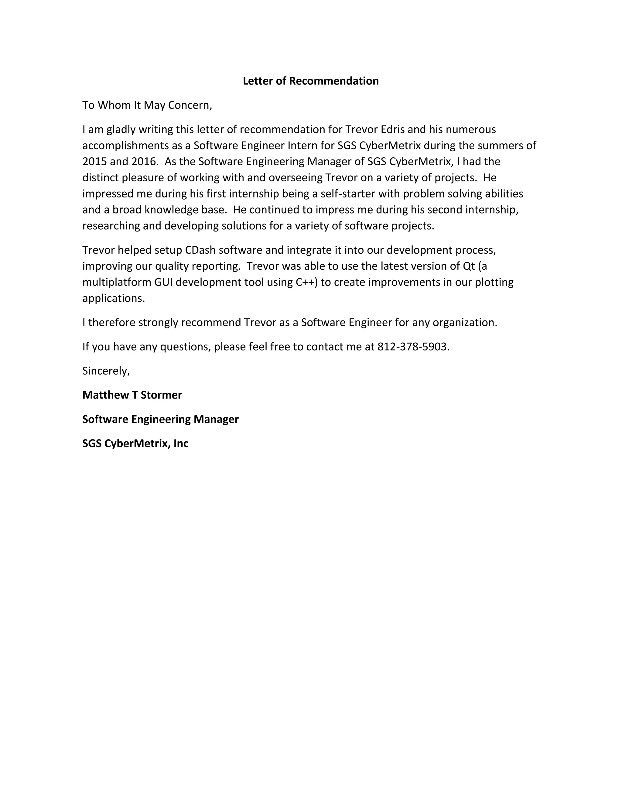 Letter of Recommendation | PDF