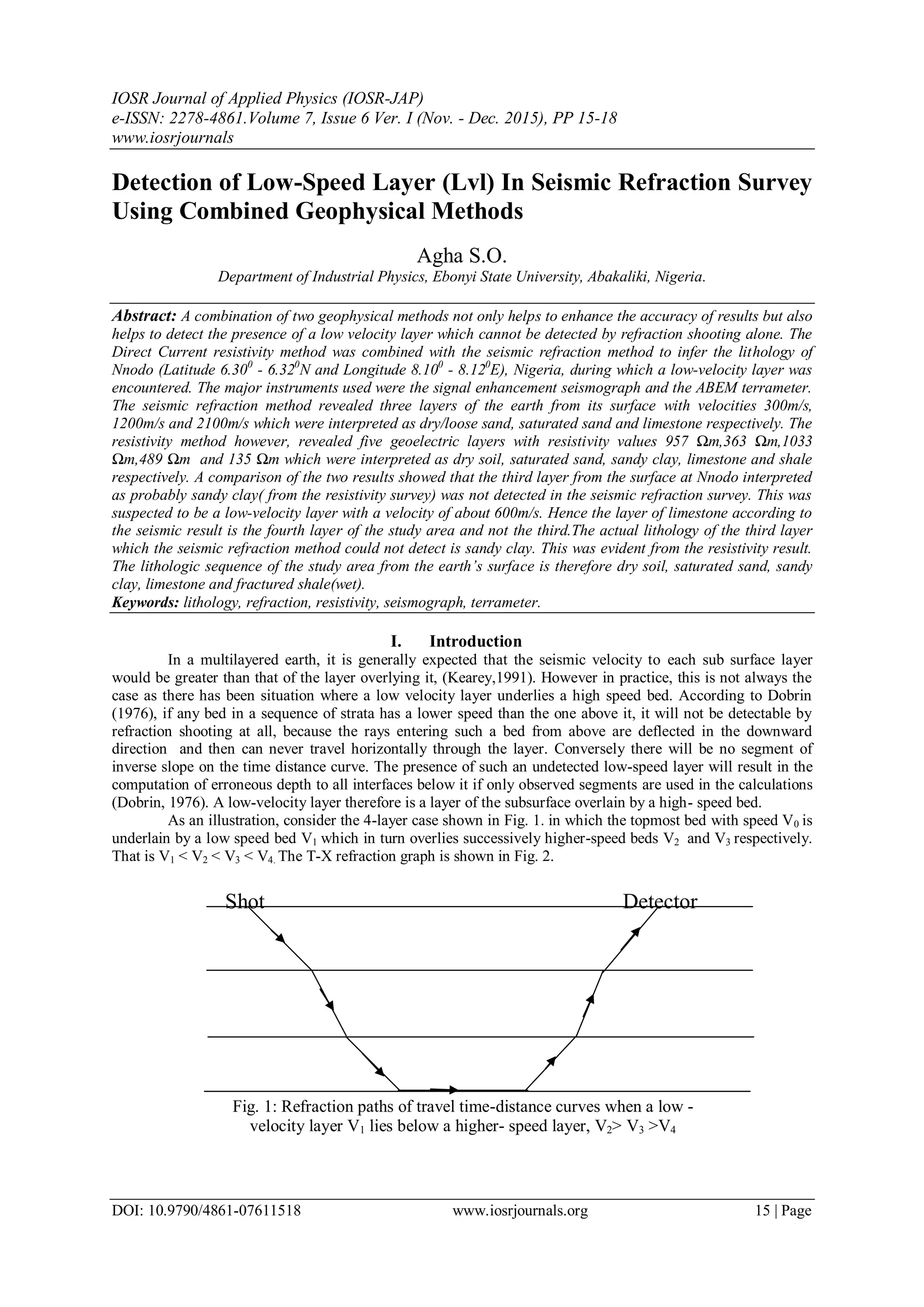 Detection Of Low Speed Layer Lvl In Seismic Refraction Survey Using