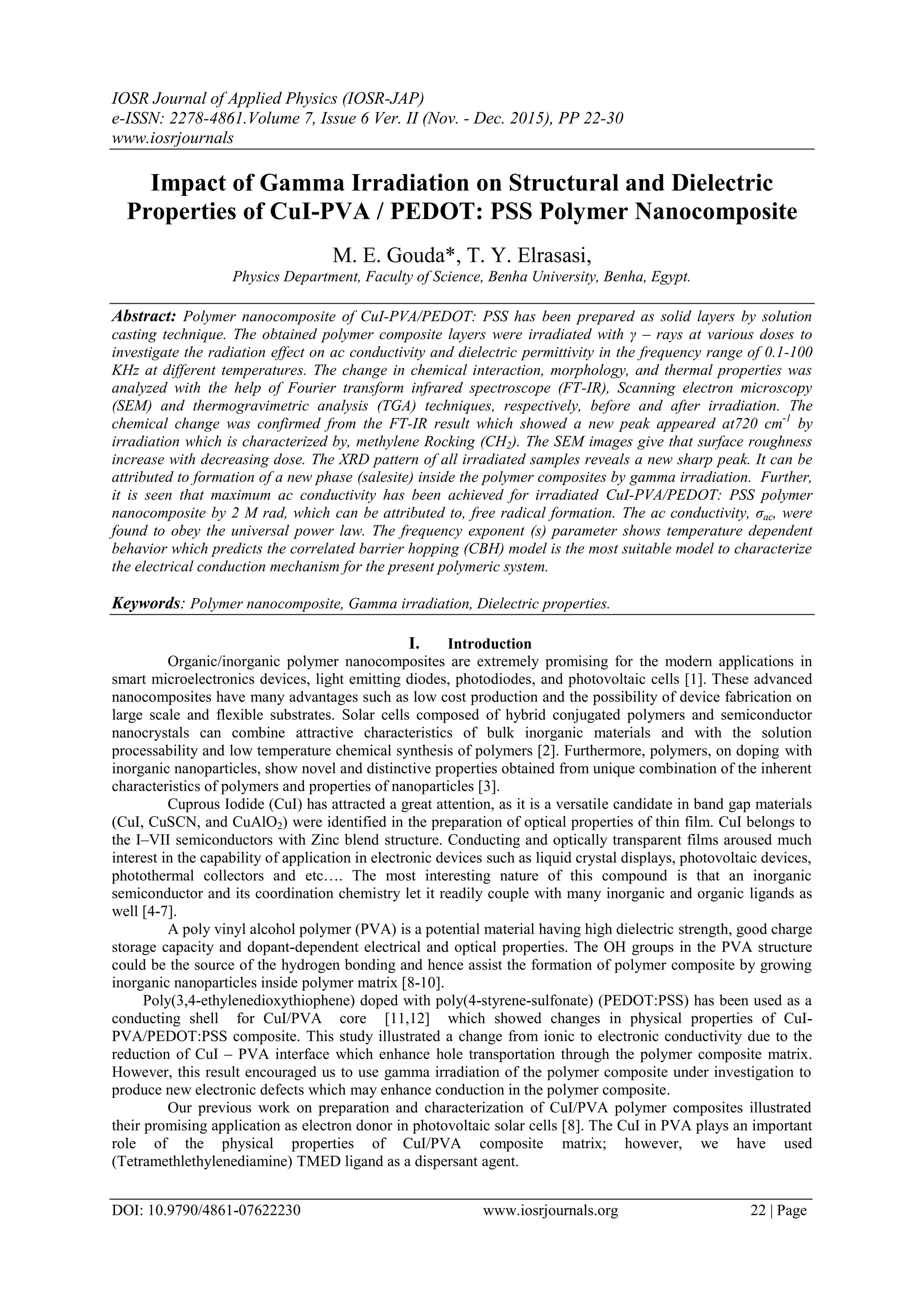 Impact of Gamma Irradiation on Structural and Dielectric Properties of CuI-PVA / PEDOT: PSS ...