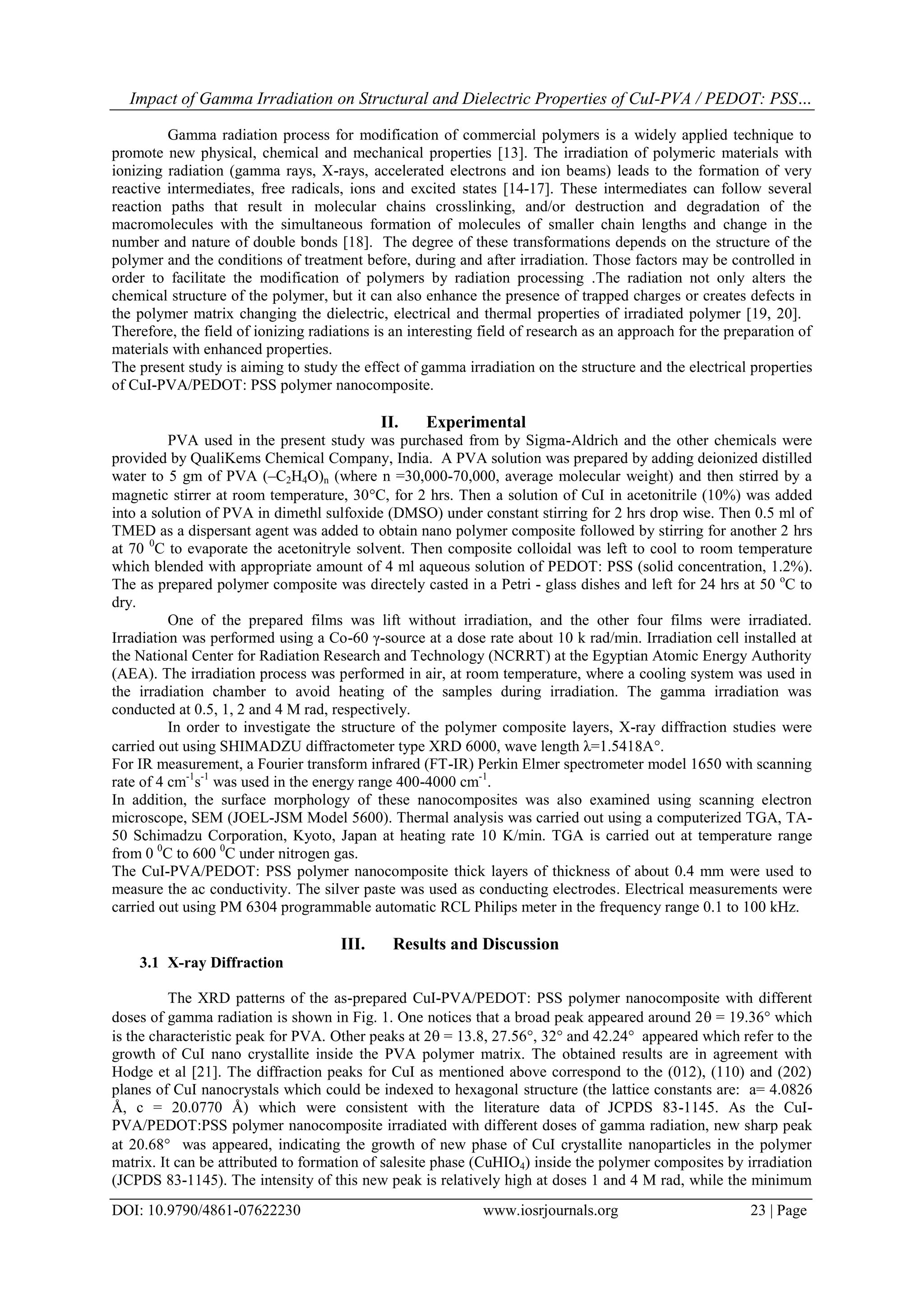 Impact of Gamma Irradiation on Structural and Dielectric Properties of CuI-PVA / PEDOT: PSS ...