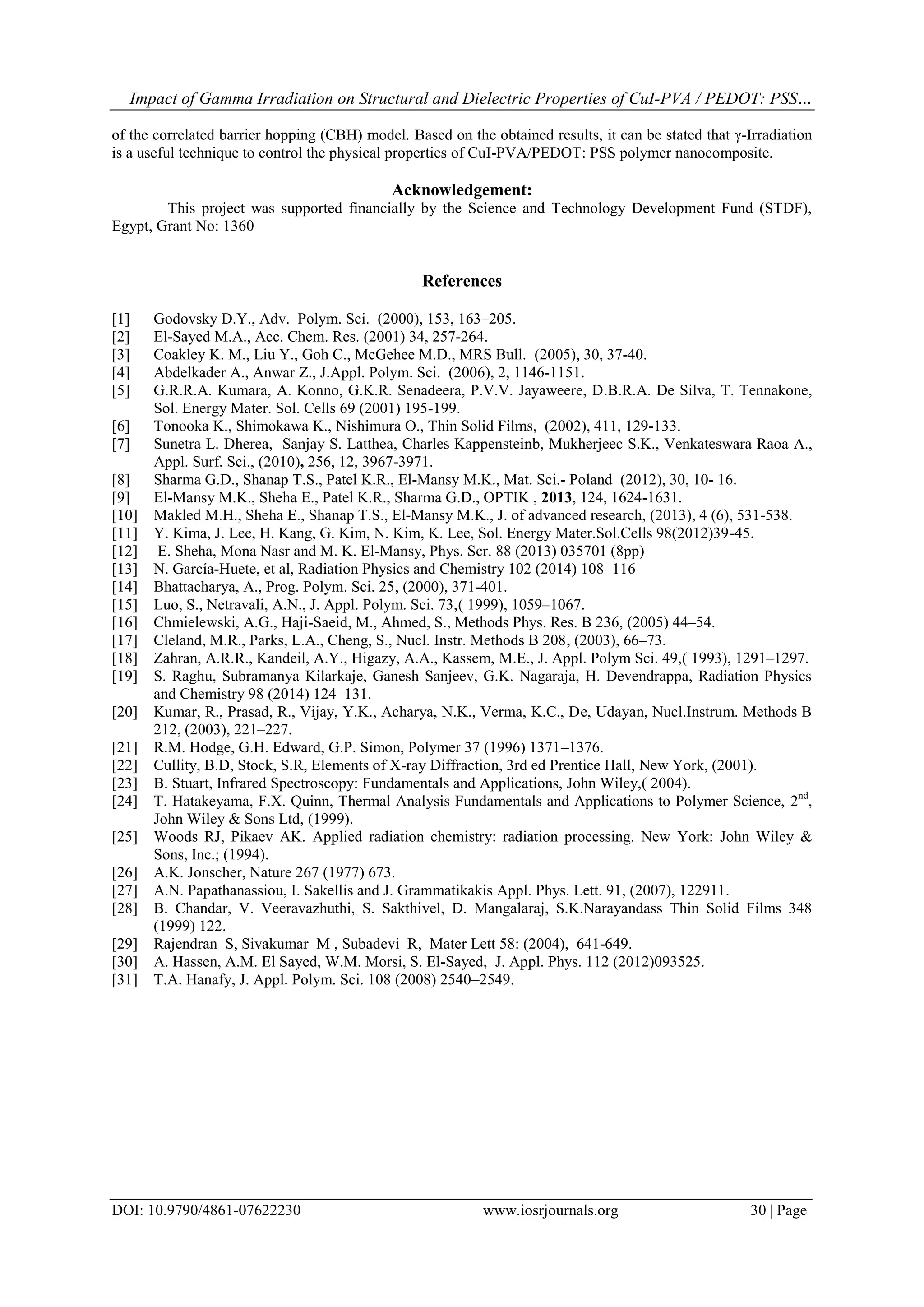 Impact of Gamma Irradiation on Structural and Dielectric Properties of CuI-PVA / PEDOT: PSS ...