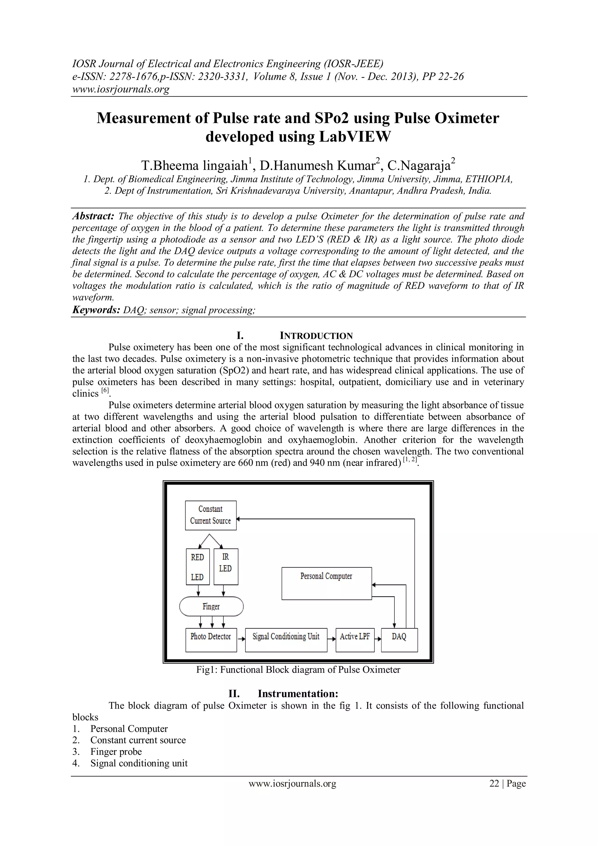 Measurement of Pulse rate and SPo2 using Pulse Oximeter developed using LabVIEW | PDF