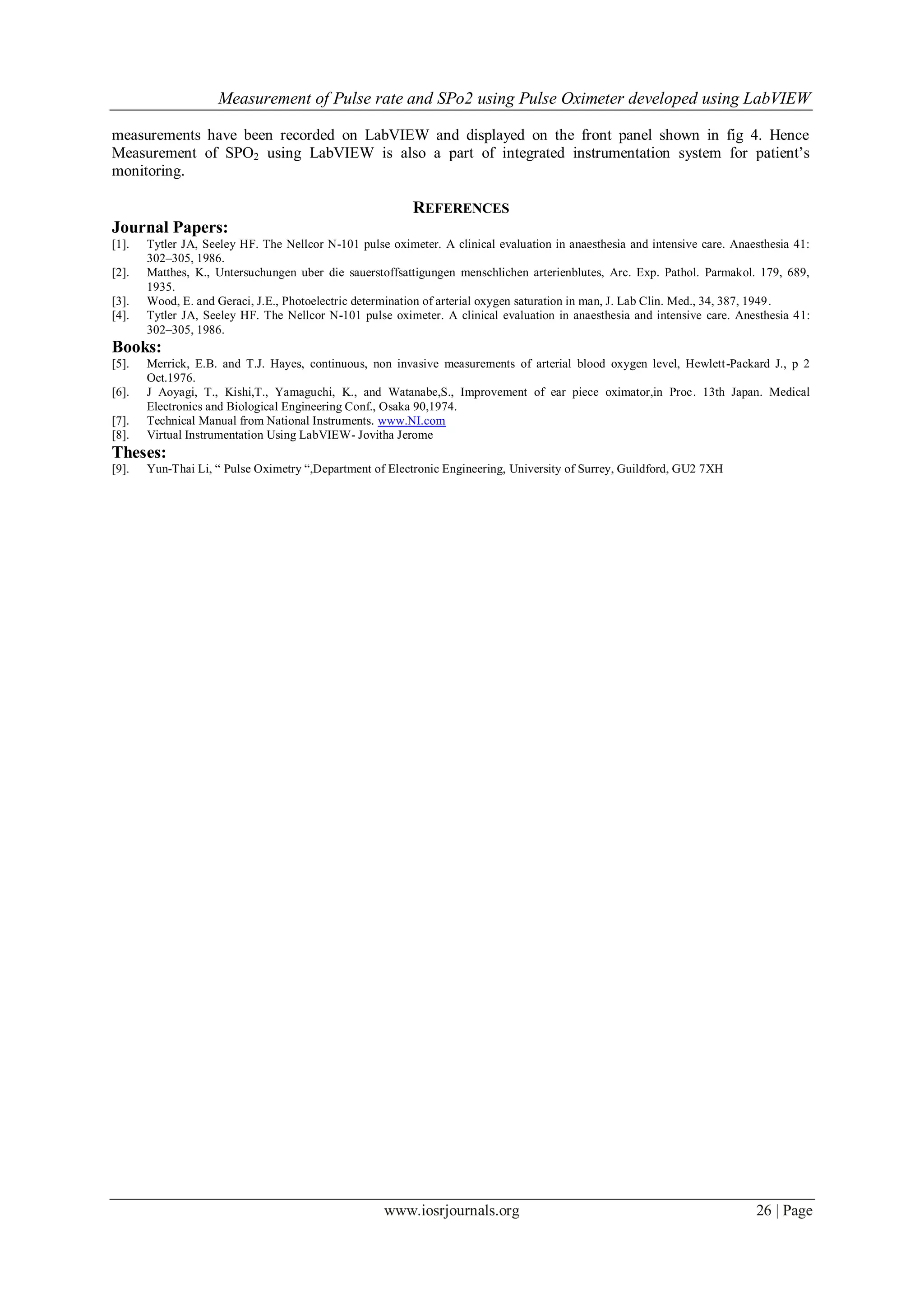 Measurement of Pulse rate and SPo2 using Pulse Oximeter developed using ...