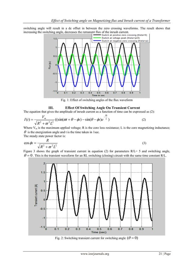 Effect of Switching angle on Magnetizing flux and Inrush current of a Transformer | PDF