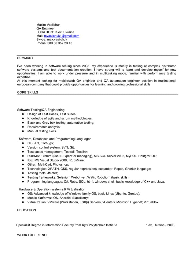 Eusummarycv Qaengineer Maximvasilchuk Pdf Free Download 