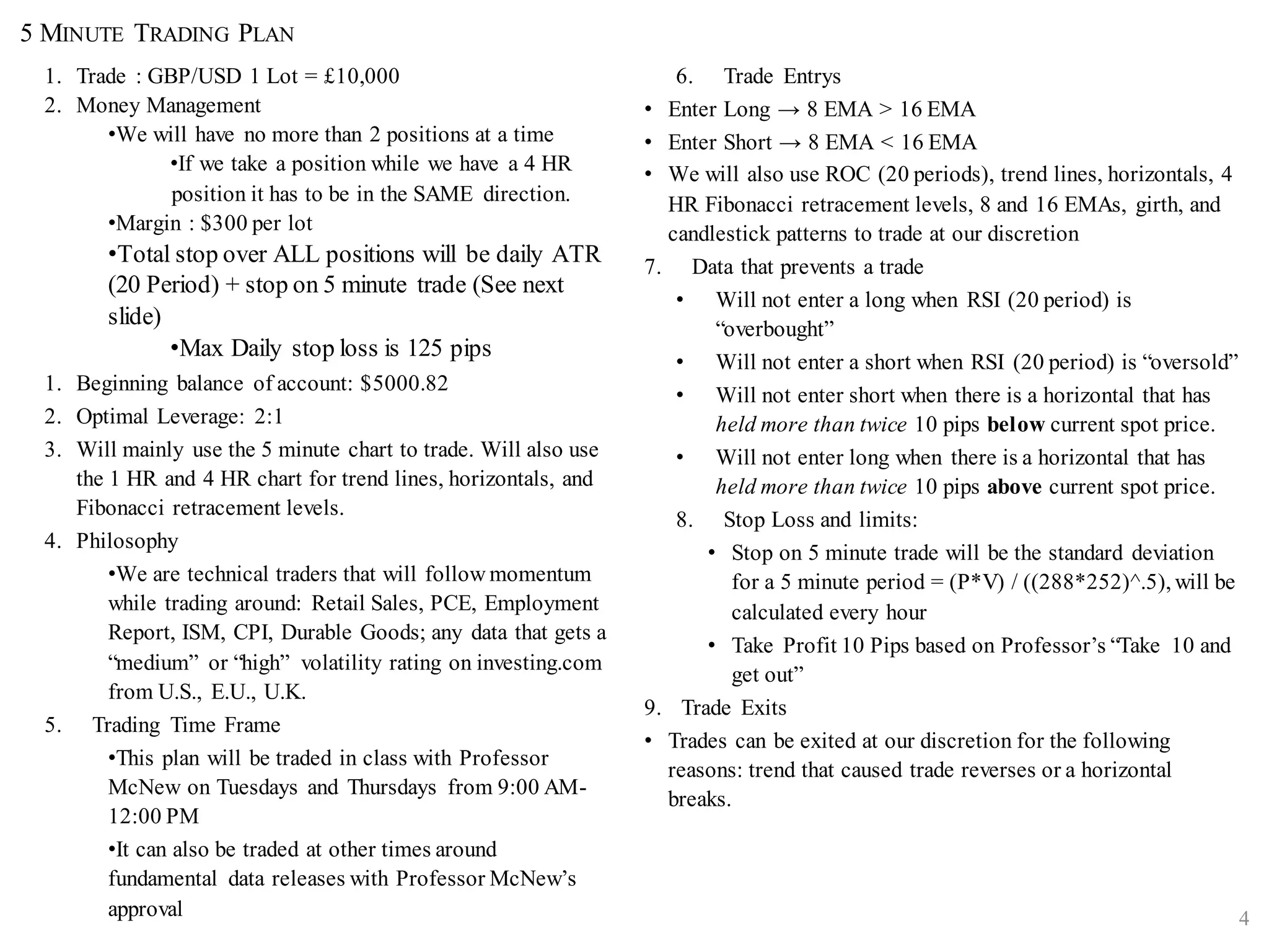 GBP 4hr enhanced trading plan + 5 Minute Trading Plan v8 | PDF