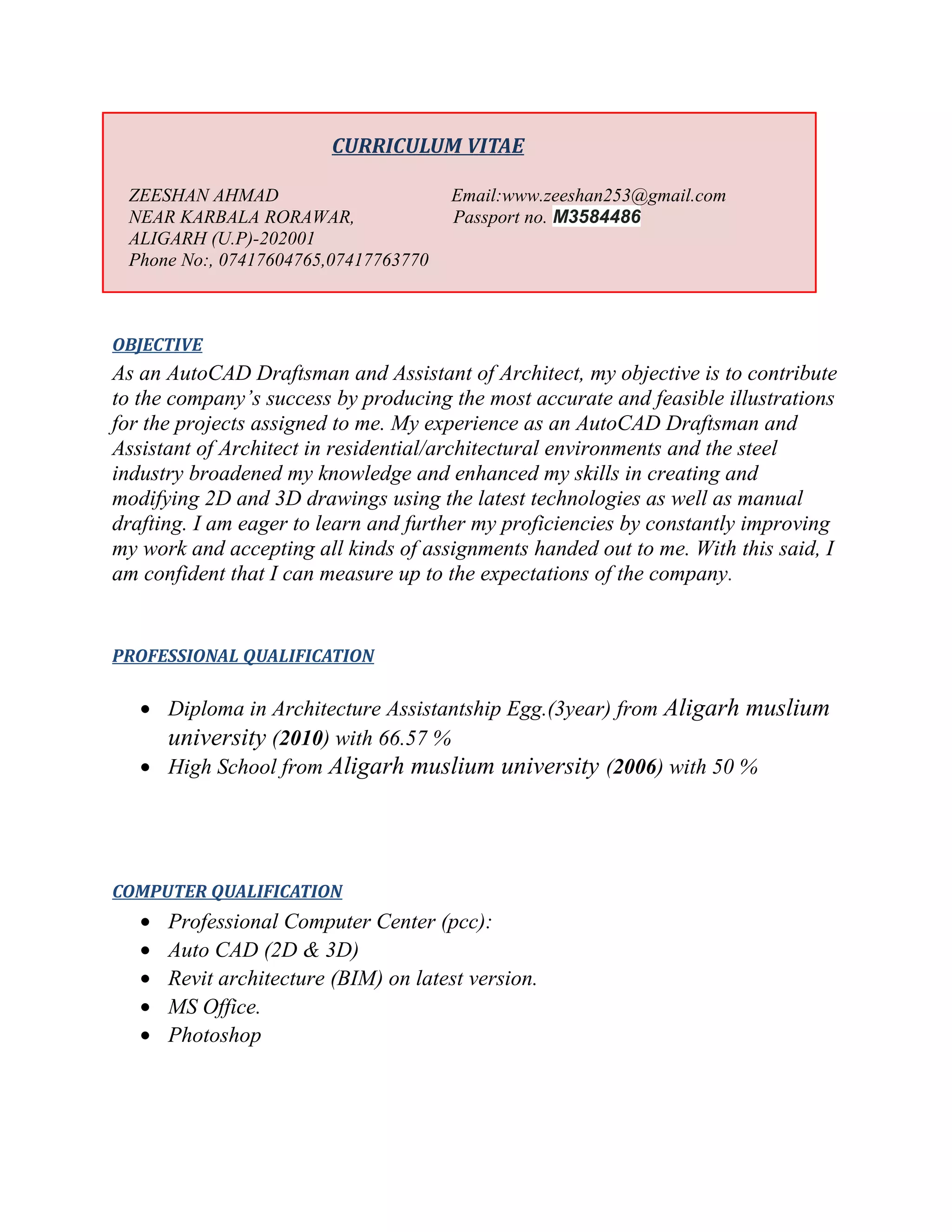 ZEESHAN AHMAD CV -1 | PDF