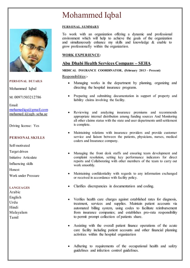 MEDICAL INSURANCE COORDINATOR | DOCX | Health Insurance | Insurance