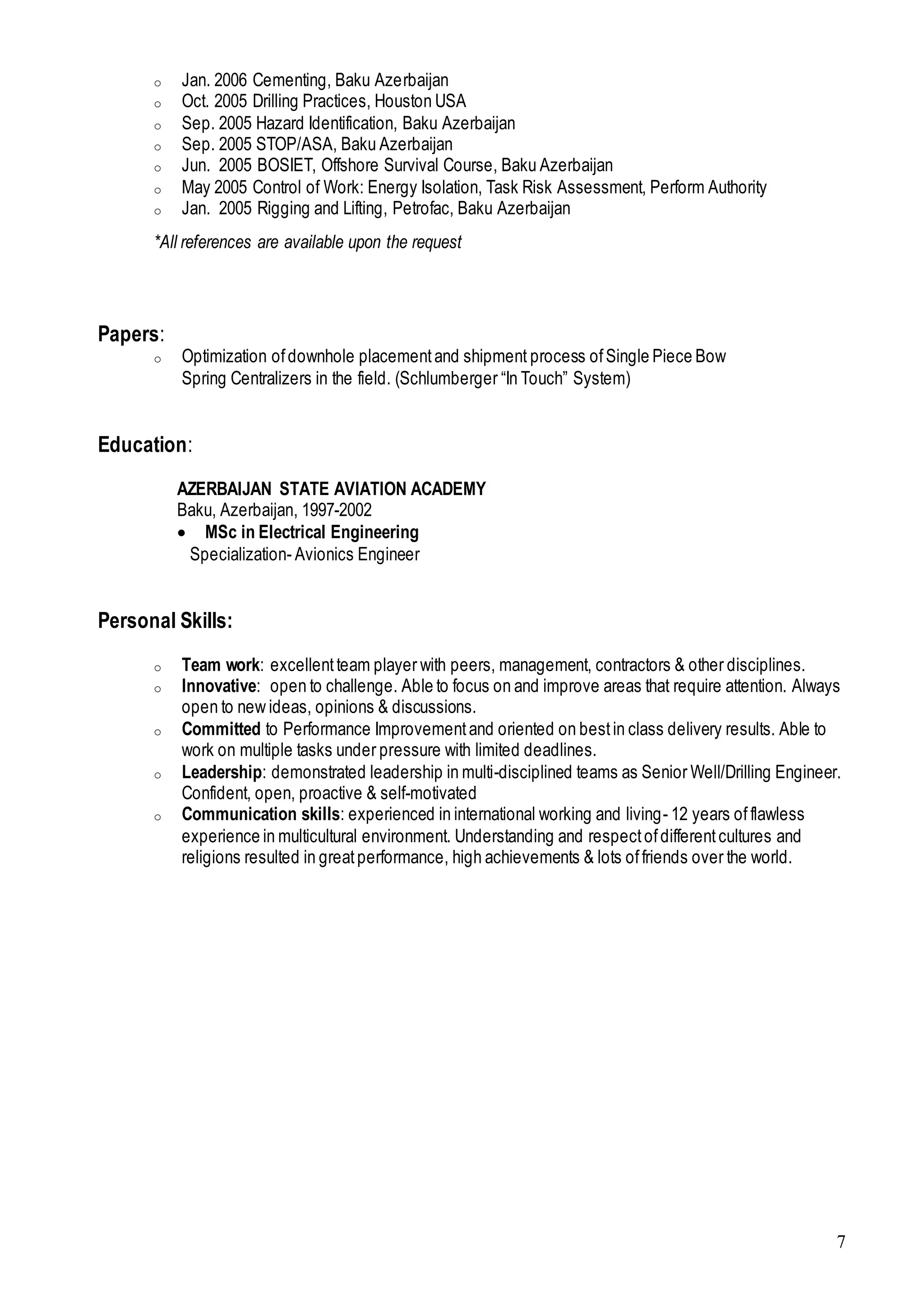 Namig Osmanov Resume 10.06.2016 | Civil Engineering Industry | Industries