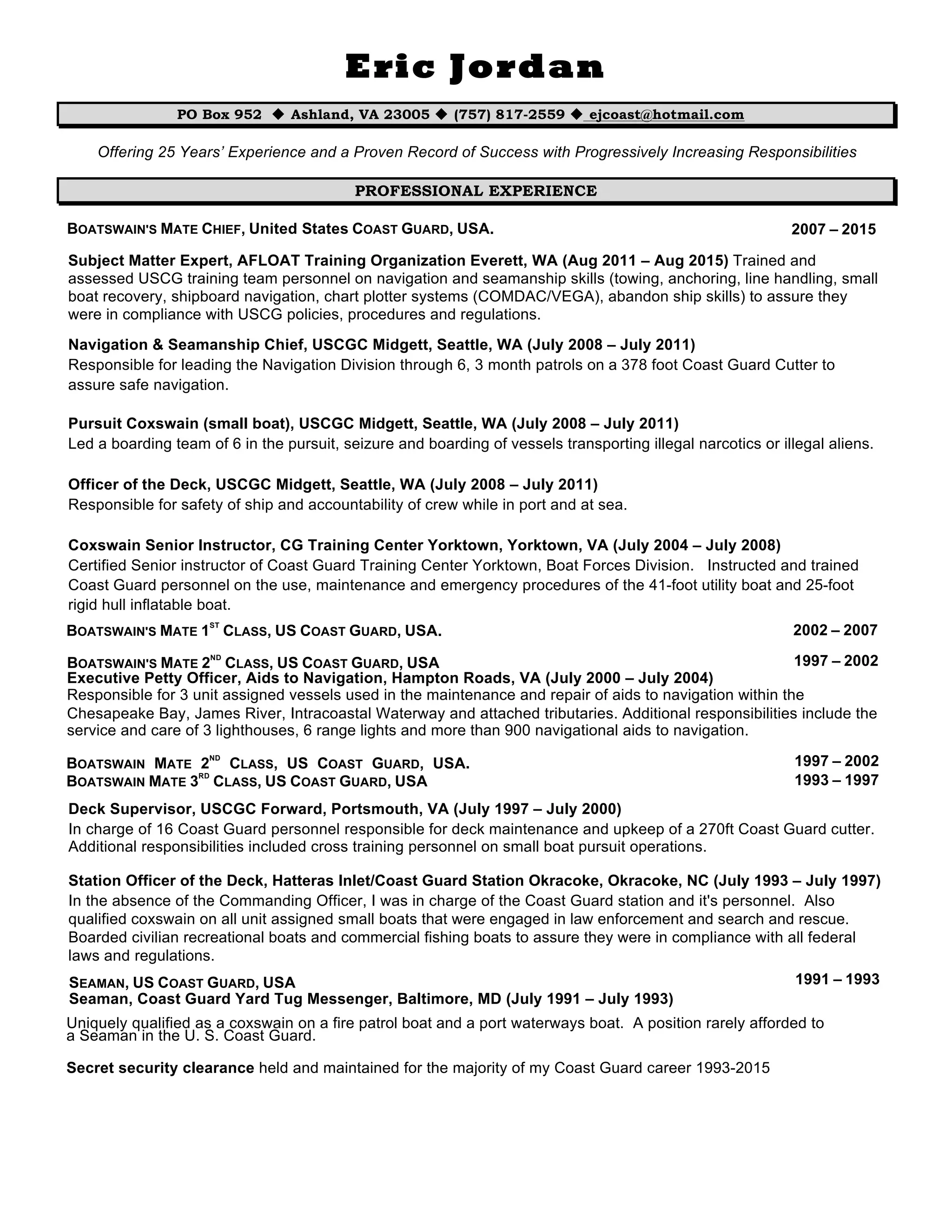 Eric Jordan - Resume | PDF | Scuba Diving | Extreme Sports