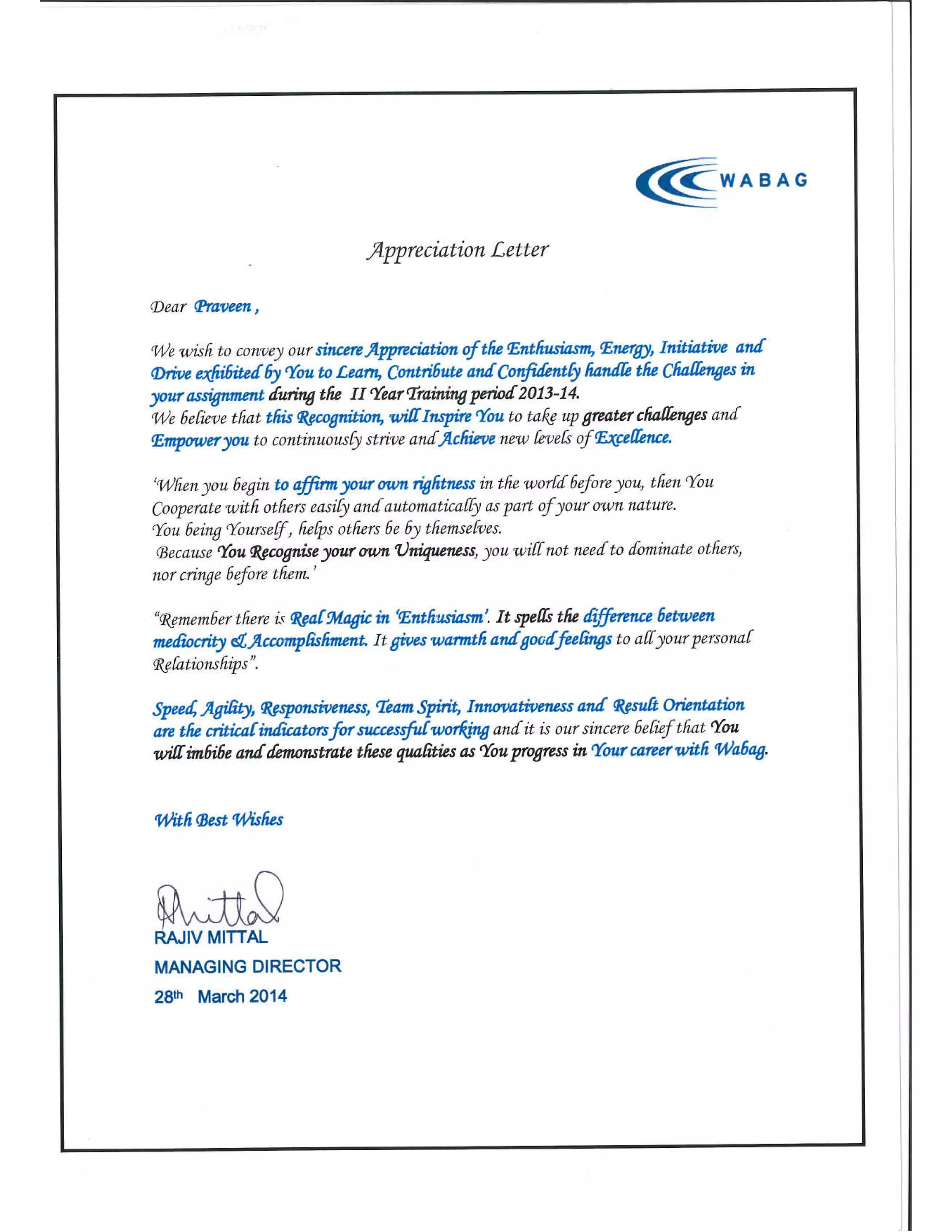 Letter of appreciation | PDF