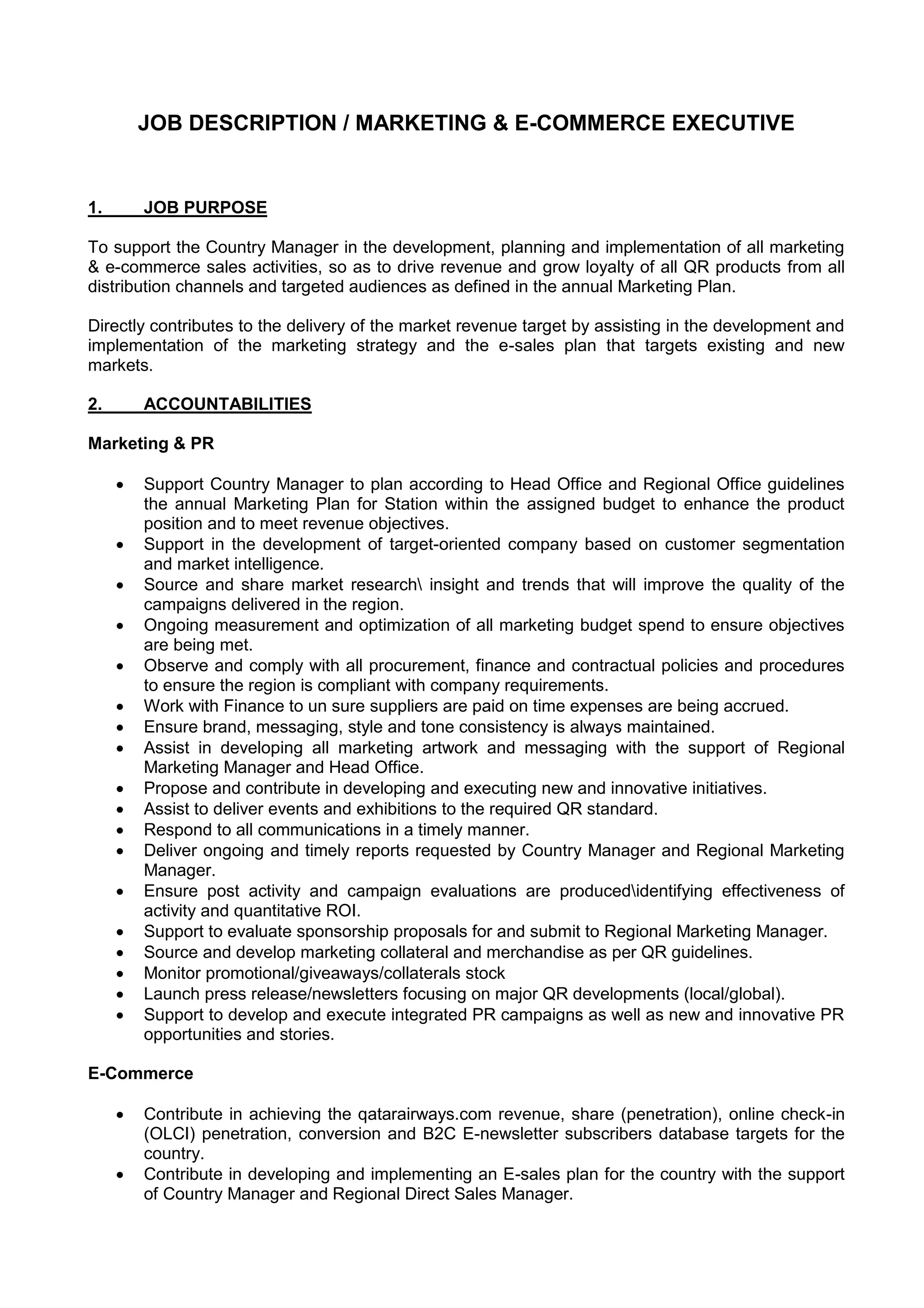 Job Description - Marketing and E-Commerce Executive | PDF
