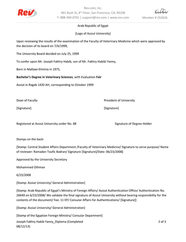 Joseph Fakhry Habib Yanny_Diploma | PDF