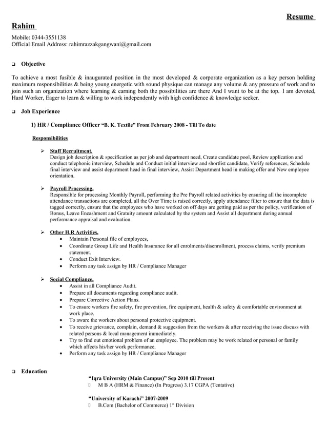 Rahim Muhammad Razzak HRM | PDF