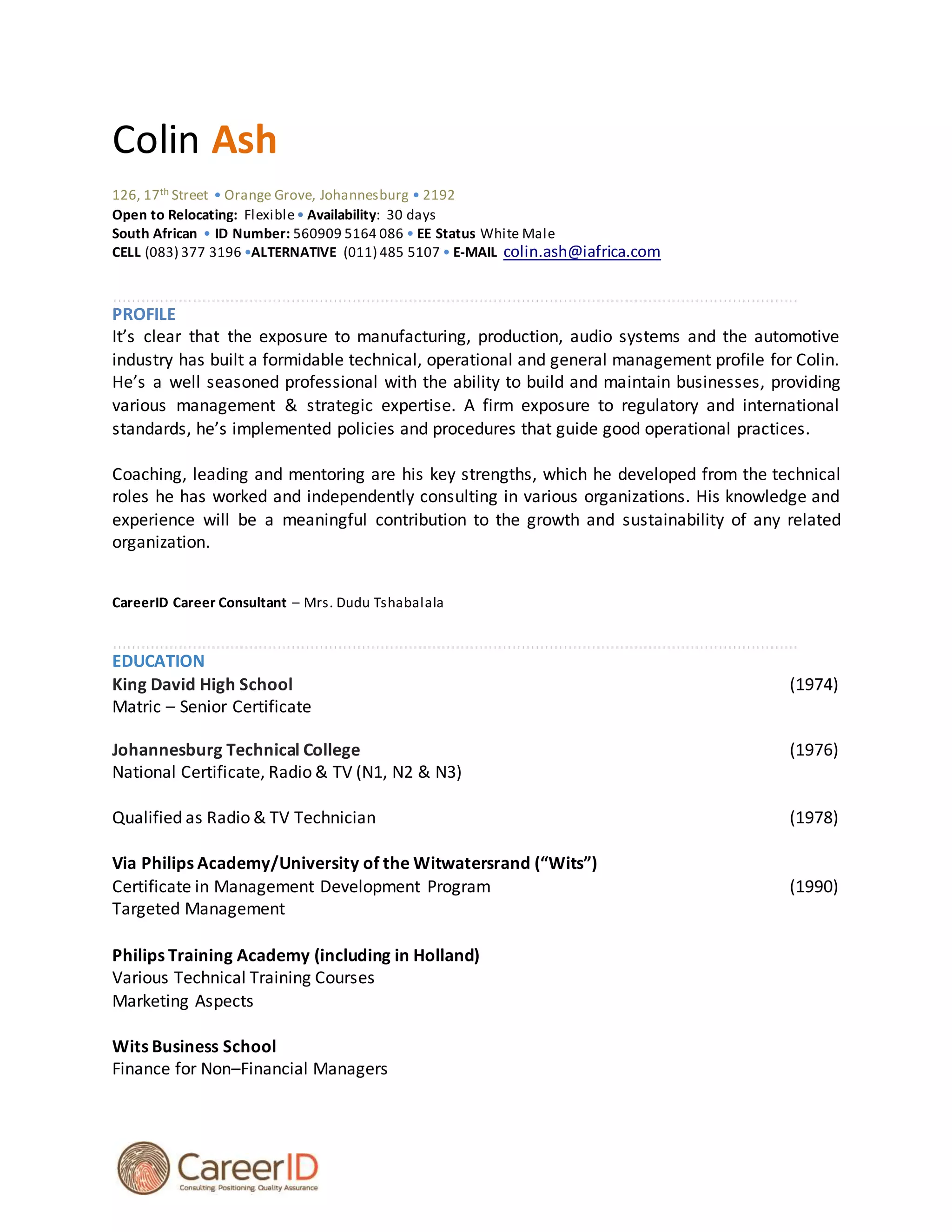 Ash Colin - CID | DOCX | Manufacturing Industry | Industries