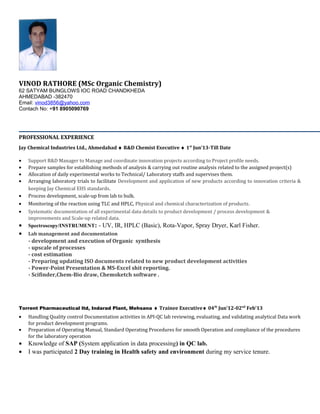 vinod resume | DOC | Chemistry | Science