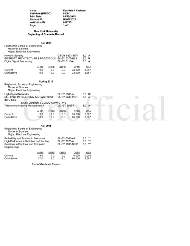 NYU 2015 Transcript | PDF | Civil Engineering Industry | Industries