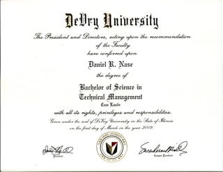 DeVry University Diploma Daniel Nase | PDF