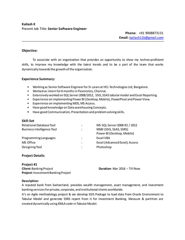 Kailsh K_Resume-Aug2016 | DOCX | Databases | Computer Software and Applications