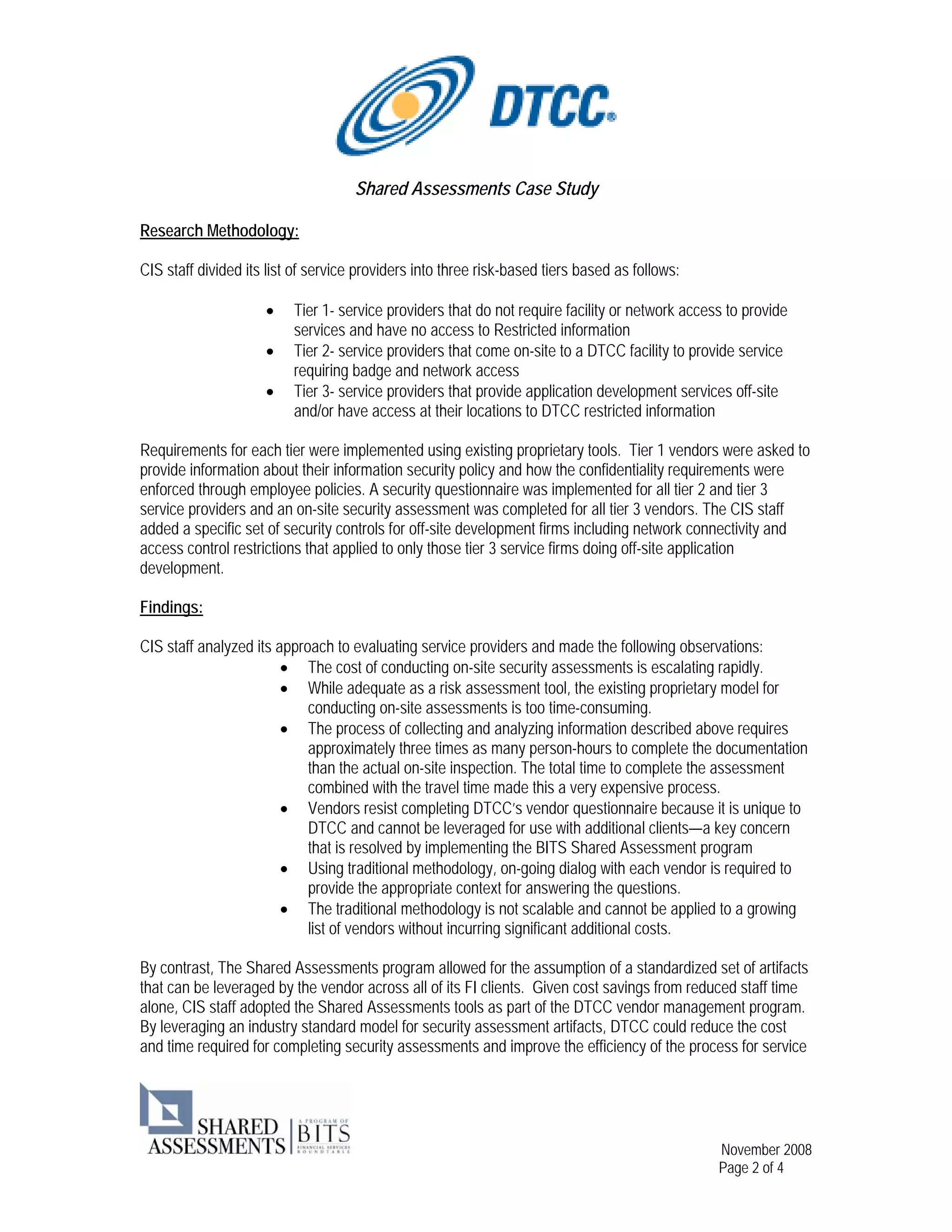 Depository Trust & Clearing Corporation Shared Assessments Case Study | PDF