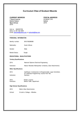 CV of Gcobani Ntsonte | PDF