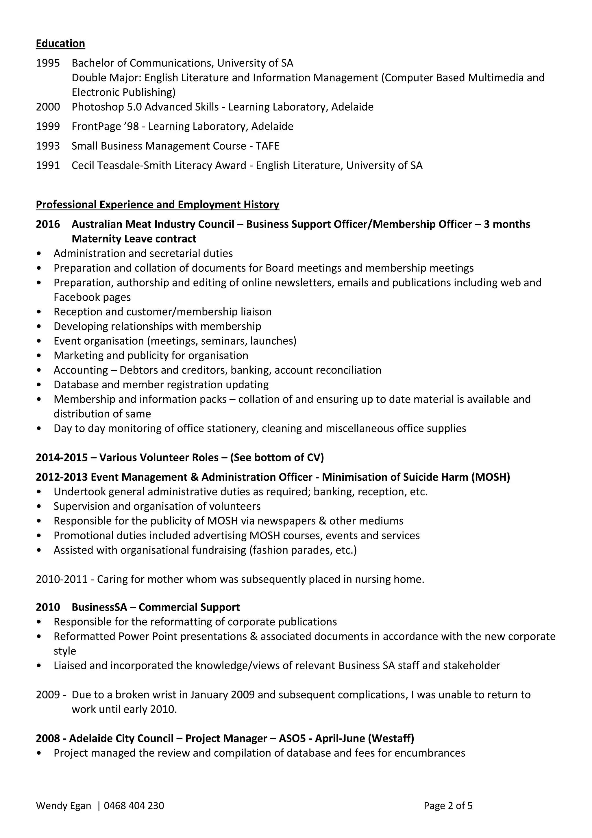 Wendy Egan Resume October 2016 | PDF