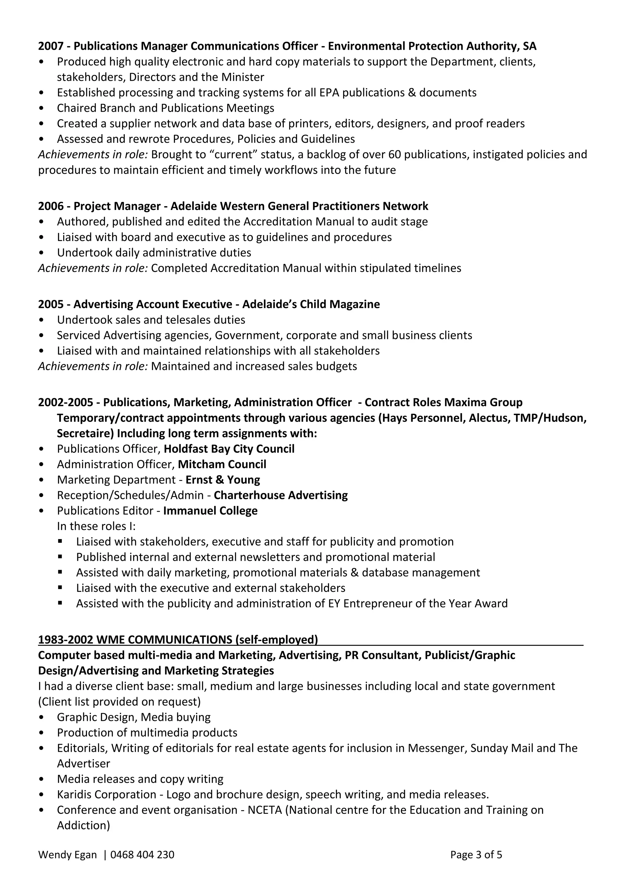 Wendy Egan Resume October 2016 | PDF